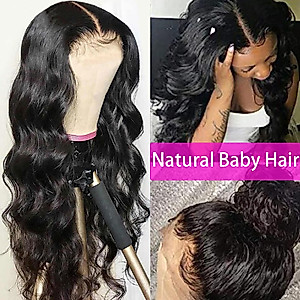 Body Wave Lace Front Wigs Human Hair 20 Inch Glueless 4X4 Lace Closure Wigs Human Hair for Black Women 180% Density Brazilian Virgin Hair Pre Plucked Bleached Knots with Baby Hair (Natural Color)