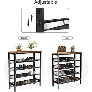 MIERES 5-Tier Shoe Rack, Industrial Shoe Storage Organizer with 4 Metal Mesh Shelves, Sturdy and Easy Assembly, Perfect for Entryway/Hallway/Closet/Bedroom, Rustic Brown, 29.5”l x11.8 ”w x 33.5”h