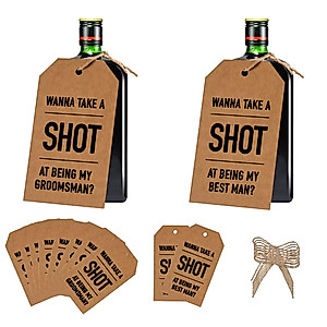 SANDOO Wanna Take A Shot At Being My Groomsmen Proposal Cards - Funny Bridesmaid Groomsmen Proposal Gift, Bottle Tags for Groomsmen Proposal Box Wedding Supplies,2pcs BEST MAN and 8pcs GROOMSMEN