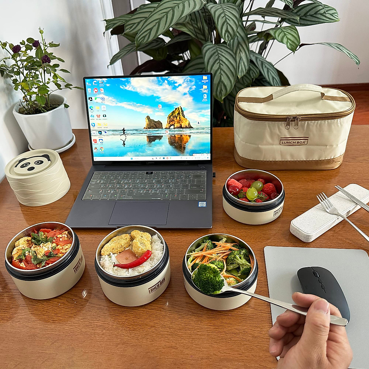 GYYGRY Lunch Box Insulated Lunch Box Stainless Steel,Leakproof,Stackable,Thermal Lunch Bag,Cutlery Set,59 Oz/1740ml,Lunch Containers Adults Women Work Camping Outdoor