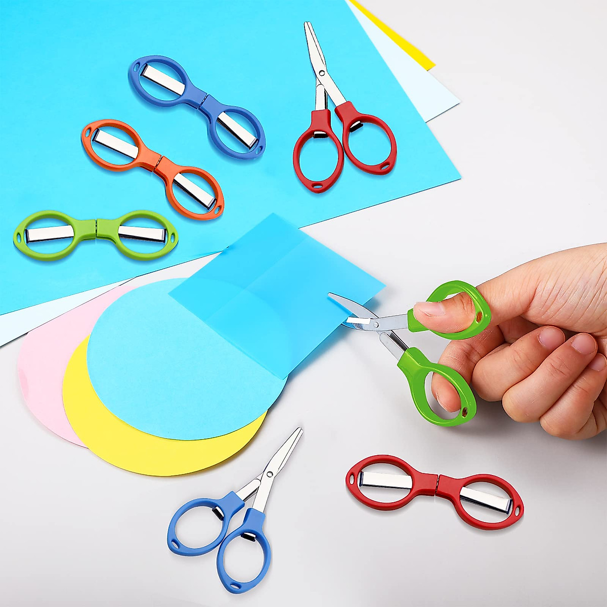 8Pcs Stainless Steel Scissors Folding Christmas Mini Scissor Anti Rust Portable Keychain Scissors Small Glasses Shaped Compact Shear Telescopic Cutter for Travel School Office