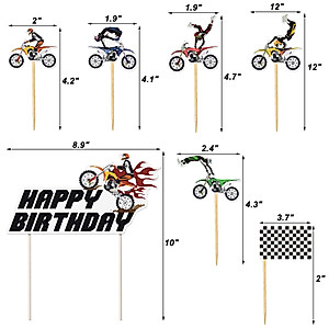 57Pcs Motocross Birthday Party Supplies Dirt Bike Garland Banner Cake Topper Motorcycle Cupcake Toppers Latex Balloons Set for Dirt Bike Extreme Sports Racing Party Boy Birthday