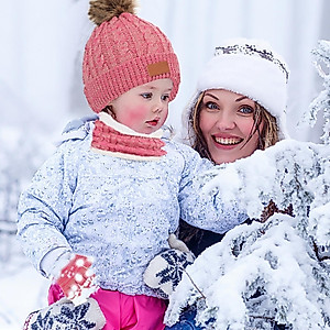 Kids Winter Hat Gloves Scarf Set for 2-6 Years Old Boy Girl Toddler Winter Knit Pompom Beanie Hats Cap Neck Warmer Gloves,rose red-1