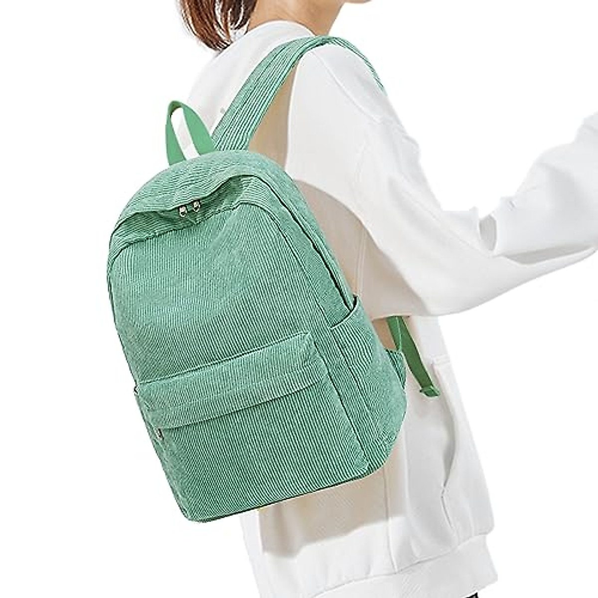 School Backpack for Teens Large Corduroy Bookbag Lightweight 17 inch Laptop Bag for Girls Women Casual High School College Work (Green, 17 inch)