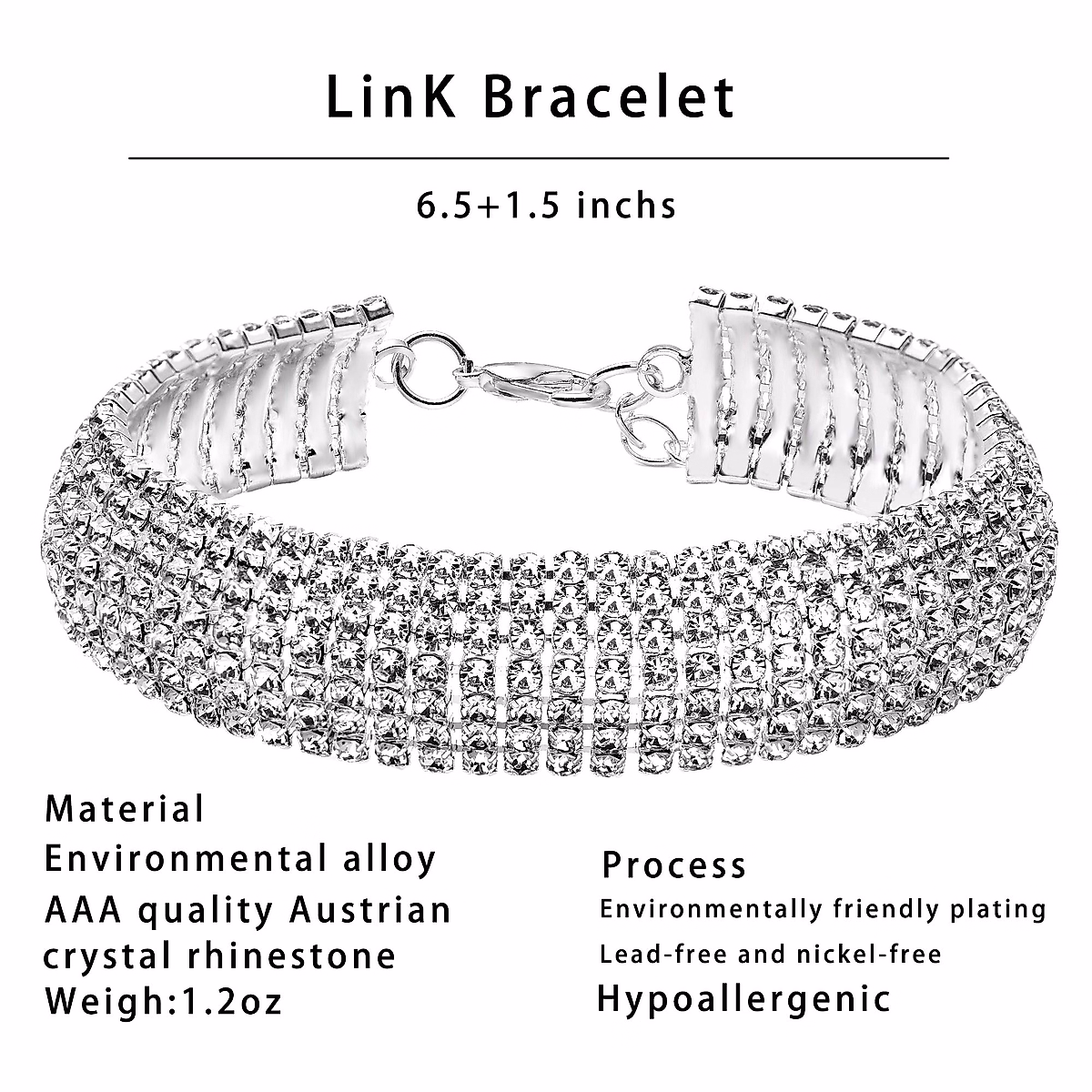 3 Pack Women Bridal Rhinestone Crystal Statement Necklace Link Bracelet and Teardrop Dangle Earrings Jewelry Set fit with Wedding Dress Party