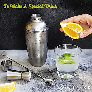 Wepikk Cocktail Shaker Set Bar Tools Mixology Bartender Kit Stainless Steel Drink Mixer Portable Carry Bag Travel Kit 25.4 oz Martini Whisky Mojito Margarita Tequila
