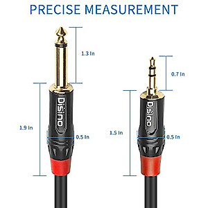 Disino 1/4 inch TS to 1/8 inch TRS Cable, 1/4" TS Mono to 1/8 inch(3.5mm) TRS Stereo Interconnect Adapter Cable,Mono to Stereo Patch Cord- 3.3 Feet /1 Meter