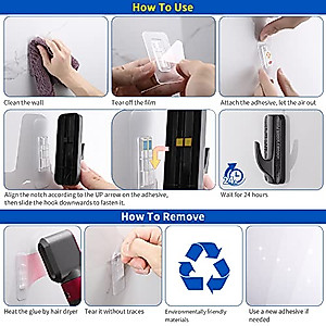 ALOCEO Wall Sticky Hooks for Hanging Shower Hooks for Bathroom Kitchen Office Closet, 5 Pack 6 Adhesive Strips, Black