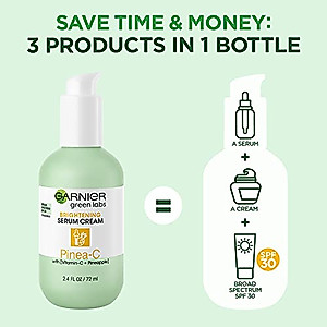 Garnier SkinActive Green Labs Pinea-C Brightening Serum Cream Moisturizer with SPF 30 and Vitamin C + Pineapple (Packaging May Vary)
