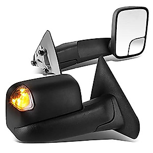 Pair Black Manual Flip Up Folding w/Smoked LED Turn Signal Lights Tow Mirrors Compatible with Dodge Ram Truck 02-09