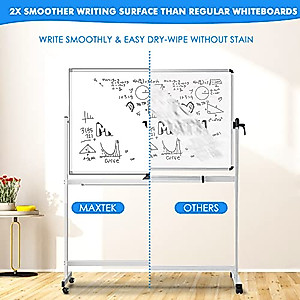 Large Rolling White Board, 48 x 32 inches Double-Sided Mobile Whiteboard, maxtek Reversible Magnetic Dry Erase Board Easel Standing Whiteboard on Wheels for Home Office Classroom, Silver