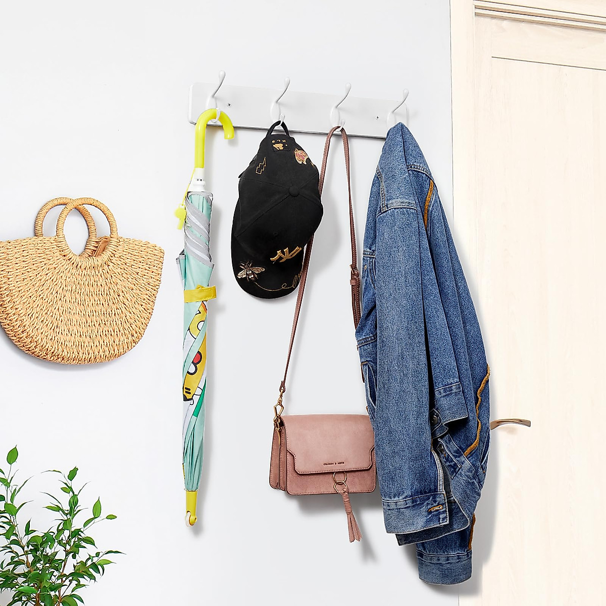 OUTNILI Heavy Duty Coat Rack Wall Mount - White Coat Hooks Wall Mounted for Sunglasses Jackets Hats Purse Dog Leashes Towels - Coat Hanger for Entryway Closet Mudroom Laundry Room Bathroom