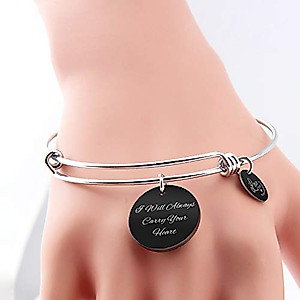 Qina C Love You to the Moon & Back Personalized Photo Engraving Charm Pendant Bangle Expandable Wire Bracelet Christmas Sweet 16 New Year Valentines Gift