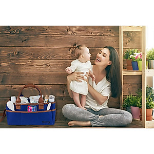 Baby Diaper Caddy Organizer Large with Shoulder Strap | Trendy Navy Blue Portable Nursery Storage Bin - Premium Quality Tote Bag For Newborn Essentials - For Infant Changing Table, Car, Home or Travel