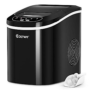 COSTWAY Countertop Ice Maker, 26LBS/24H Portable and Compact Ice Maker Machine, Ice Cubes Ready in 6 Mins, Electric High Efficiency Small Ice Maker with Ice Scoop for Home Kitchen Office, Black