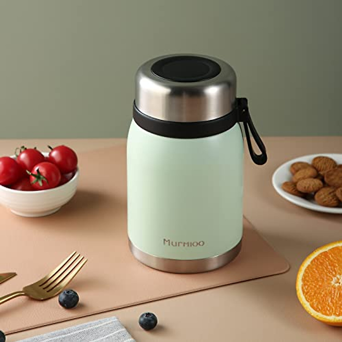 Murmioo Soup Thermos for Hot Food,Insulated Food Jar,Stainless Steel Vacuum Hot Food Lunch Containers,Hot & Cold Lunch Containers For Adults for Office,Outdoor (24oz/700ml) green