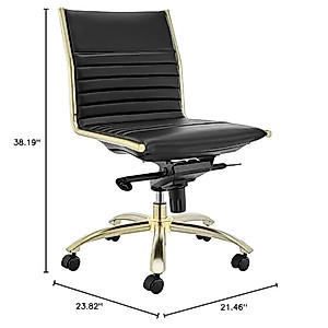 Euro Style Chair Black/Gold Faux Leather/Steel Dirk Rolling Office Chair - Adjustable Bungie Computer Desk Chair with Wheels for Work, Study, Gaming