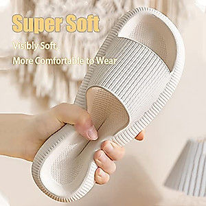 rosyclo Cloud Slides for Women and Men, Pillow House Slippers Super Soft Comfy Non-Slip Massage Bathroom Shower Shoes Cloud Cushion Slide Sandals for Indoor Outdoor, Size 8 7.5 8.5 Tan Beige Nude