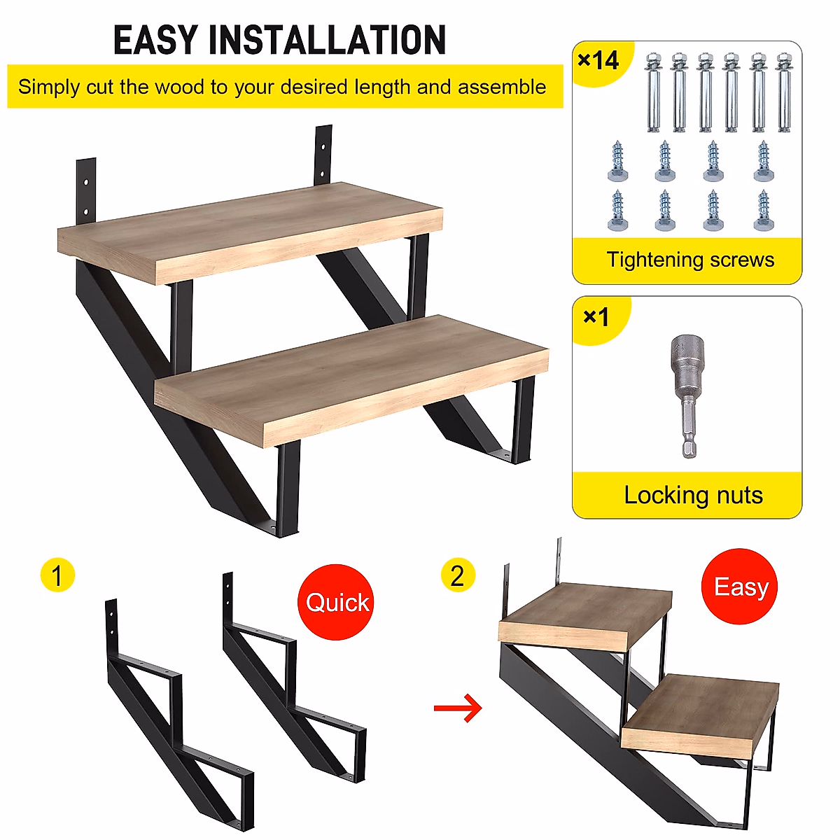 Doniks Steel Stair Step Riser -2 Step for Deck Height 19.5 Inches Metal Stair Stringer Step Stringer Support Connector Frame Hanger Bracket