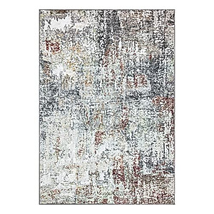 Bloom Rugs Washable Non-Slip 3' x 5' Rug - Gray/Red/Brown Modern Abstract Area Rug for Living Room, Bedroom, Dining Room, and Kitchen - Exact Size: 3' x 5'