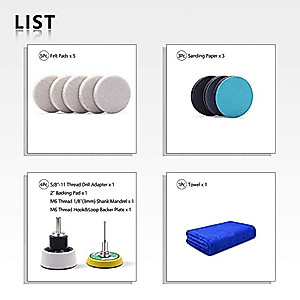 Glass Polishing Pad, PROMMON 2Inch Car Glass Felt Polishing Buffing Pad, 8pcs Polishing sanding discs, Felt Polishing Wheel with Towel, 3mm Shank Backing Pad for Rotary Tools to Polish Glass and Metal