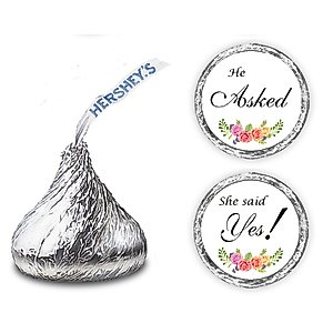 324 Floral Roses He Asked She Said Yes!, Kisses Wedding Stickers, Chocolate Drops Labels Stickers for Weddings, Bridal Shower Engagement Party Decorations, Favors for Kisses