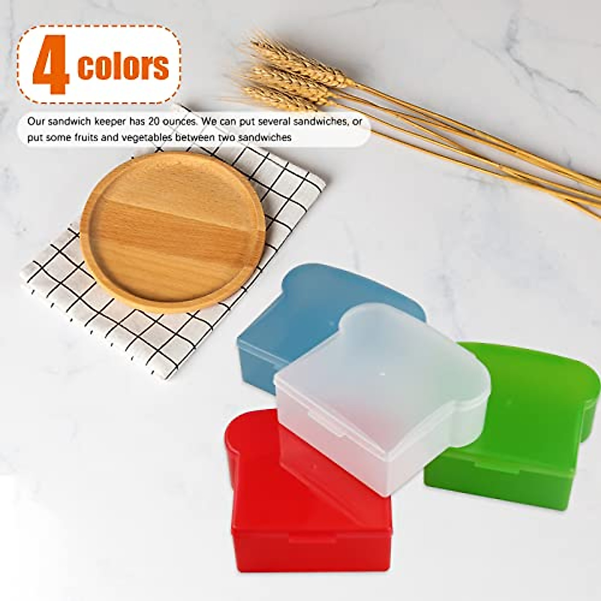 GothaBach 4 Pcs Toast Shape Sandwich Box, Toast Fresh-keeping Container, Food Storage Sandwich Containers for Lunch Prep(4 Colors)