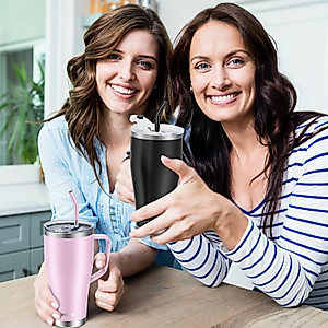 Hamino 30 oz Tumbler with Lid and Straw Handle, Double-Wall Vacuum Travel Coffee Mug with Handle, Stainless Steel Insulated Coffee Tumbler Mug Cup for Home Office Travel HOT COLD Drinks (Dream Pink)