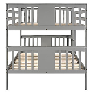 Harper & Bright Designs Full Over Full Bunk Beds for Adults,Teens, Kids, Wood Bunk Beds Full Over Full Size with Ladder,Full Bunk Beds with High Length Guardrail,Grey