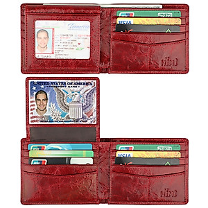 HIMI Wallet for Men-Genuine Leather RFID Blocking Bifold Stylish Wallet With 2 ID Window (Red)