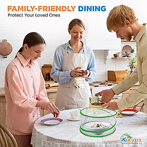 XQUZITE Pop Up Mesh Food Covers - Collapsible Pop Up Food Cover Set for Camping, Picnic and Outdoors - Complete with Plastic Food Cover Wraps