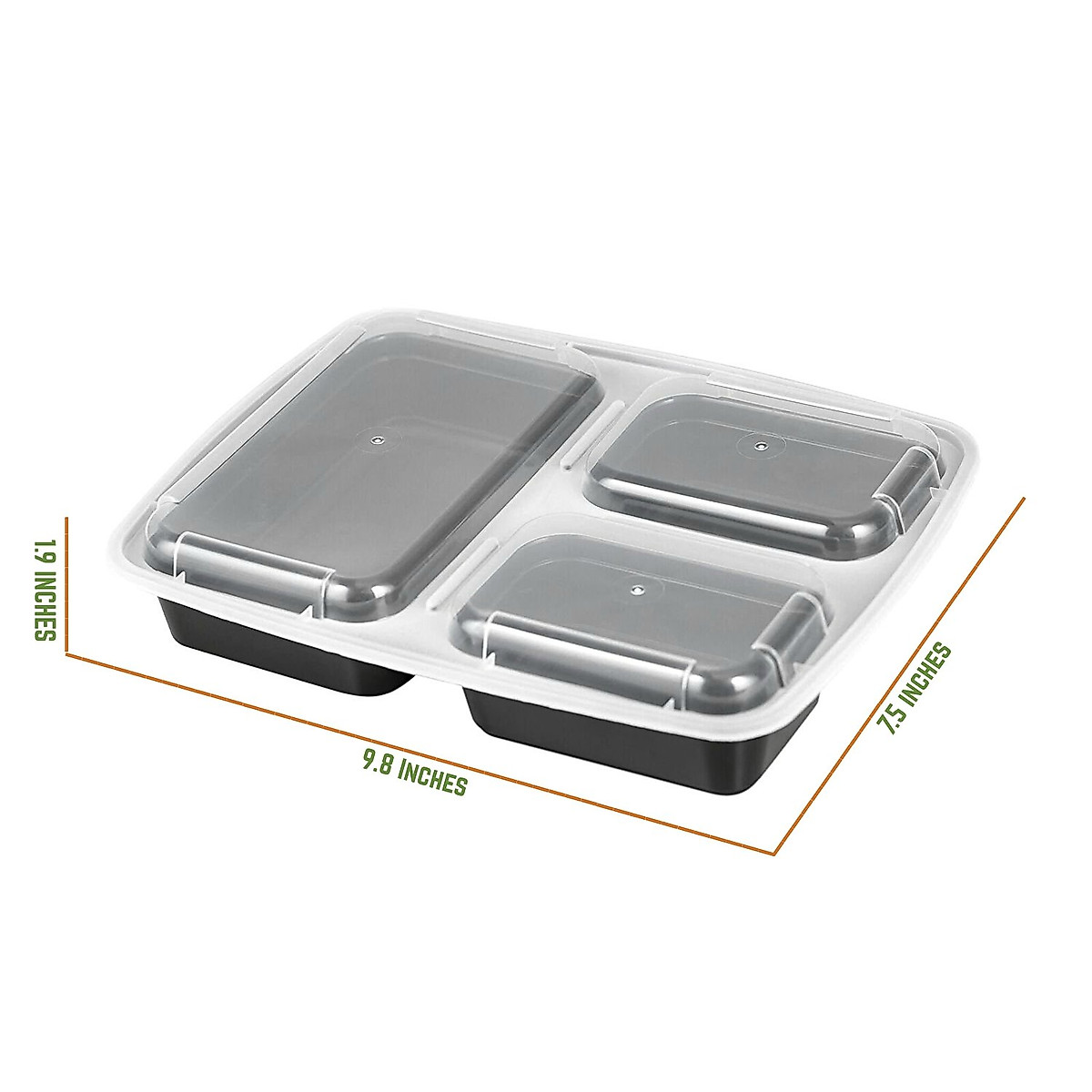 Meal Prep Haven Stackable Reusable 3 Compartment Food Containers with Lids, Set of 7