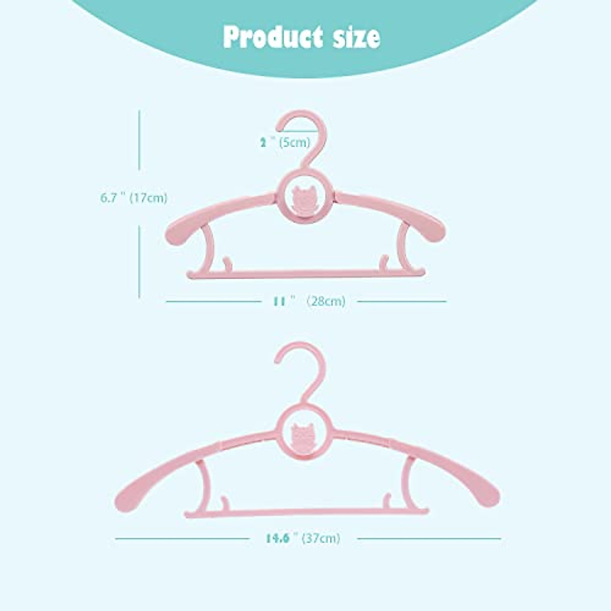 Baby Nursery Closet Hangers, 20pcs Slip Laundry Infant Pant Hangers for Newborn Clothes Kids Baby Hangers - 11"- 14" Adjustable Children Coat Hanger for Girl Boy Plastic Infant Hangers Cherry Powder