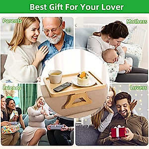 GEHE Couch Arm Table Tray, Bamboo Sofa Arm Tray Table for Couch Arm, Durable & Foldable Sofa Armrest Tray, Armrest Table for Food, Drinks, Snacks, Remote, Control, Phone