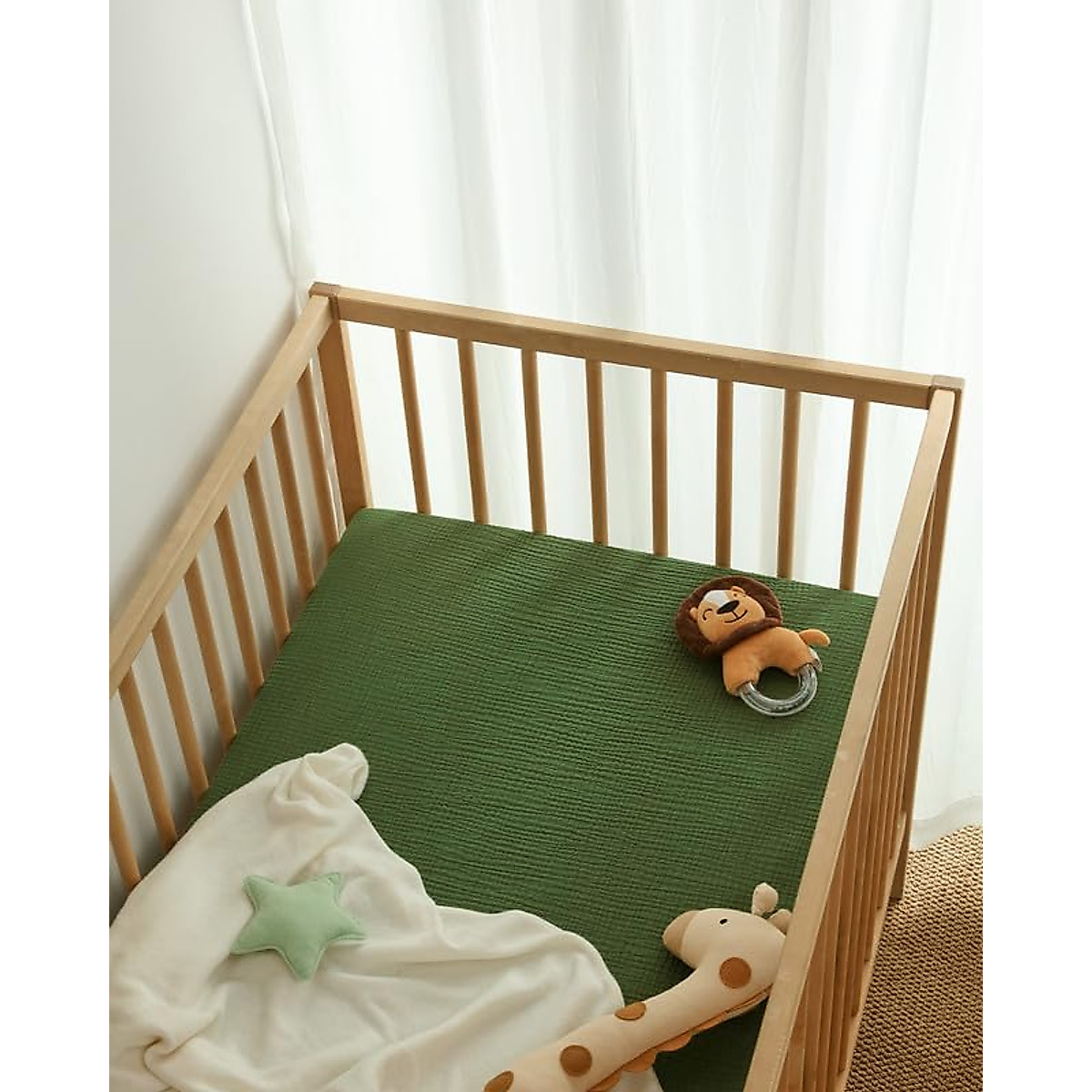 Muslin Crib Sheets, Cotton Neutral Crib Sheet for Baby Girls and Boys, Fitted for Standard Crib Mattress & Toddler Bed Mattress (52"x28"), Soft and Breathable, 2 Pack(Monstera&Dark Green)