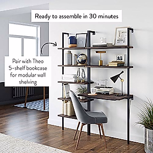 Nathan James Theo 2-Shelf Industrial Wall Mount Ladder Table, Small Computer or Writing Desk, Nutmeg/Matte Black
