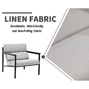EALSON Mid Century Modern Accent Chair Comfy Armchair with Metal Frame Linen Upholstered Lounge Chair Single Sofa Chair with Wood Armrest for Living Room/Bedroom/Reception Room, Grey