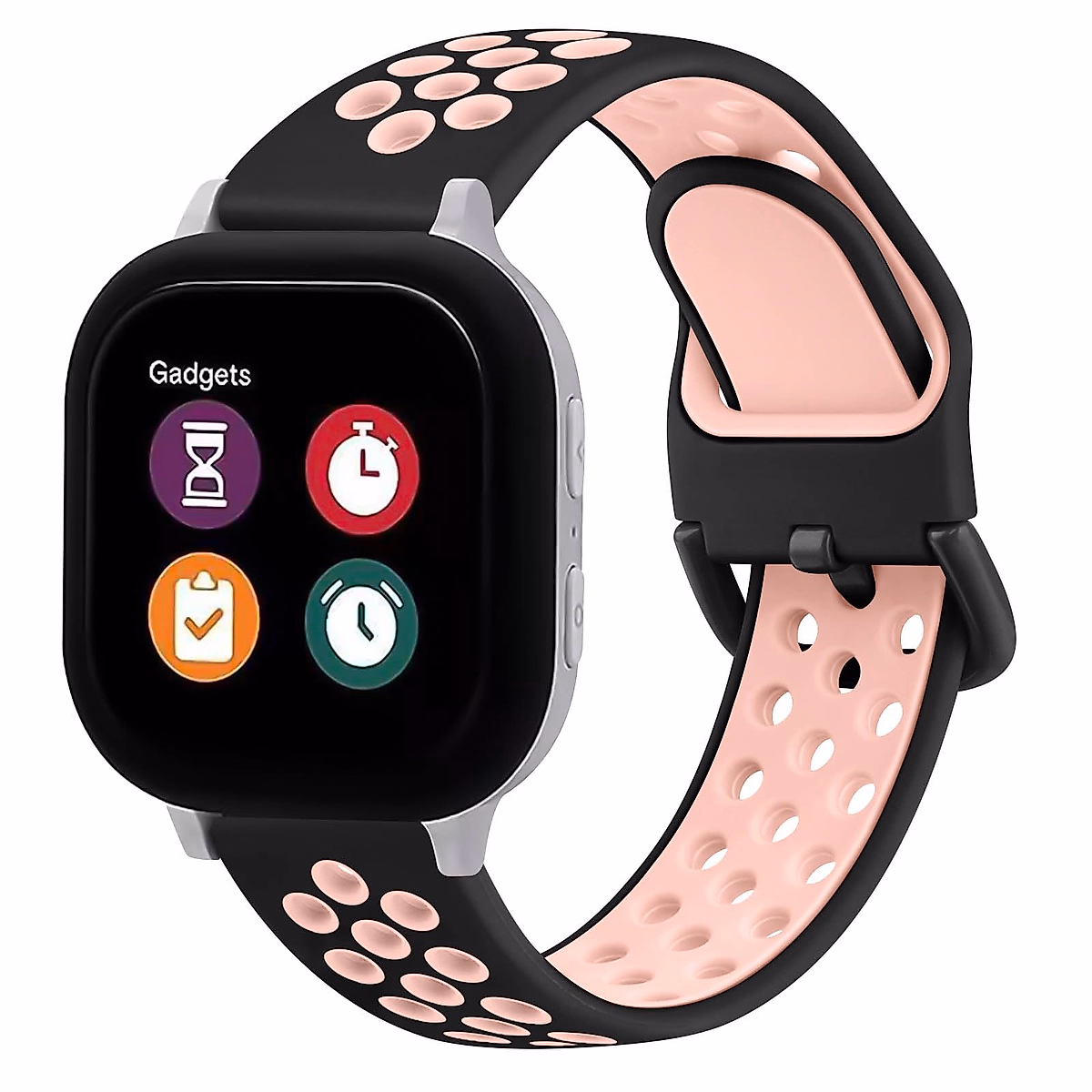 Vancle Silicone Bands for Gizmo Watch Band/Gabb Watch Band, 20mm Soft Air Breathable Replacement Strap Wristbands for Gizmo Watch 3/2/1 Gabb Watch Boys and Girls (Black-Pink)