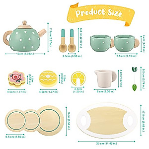 GAGAKU Wooden Tea Set for Little Girls,Wooden Toys Toddler Tea Set Play Kitchen Accessories for Kids Pretend Play Food Playset for Kids Tea Party 15Pcs