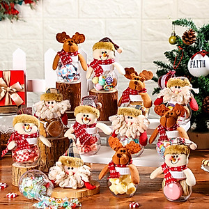 Reallnaive 12 Pcs Christmas Candy Jars 5.91 x 3.15 Inch Plastic Clear Candy Jars with Doll Snowman Santa Elk Lid Christmas Cookie Jar Food Storage Container Candy Box for Holiday Xmas Party Gifts