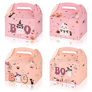 Konsait Halloween Boo Boxes, 12 Pack Kraft Paper Halloween Boo Treat Boxes Bulk, Pink Halloween Cookie Boxes, Halloween Boo Birthday Goody Boxes