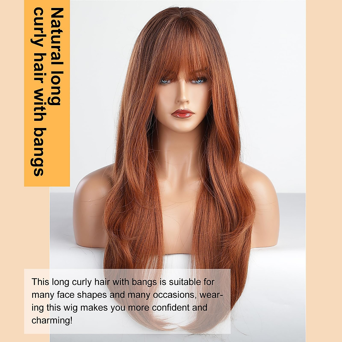 BLONDE UNICORN Orange Wigs for Women Long Auburn Red Wig with Bangs Layered Wigs Red Wigs Auburn Hair Wigs for Women Cosplay Wigs…