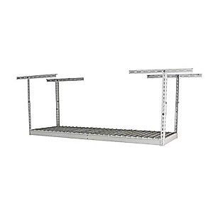MonsterRax Overhead Garage Storage Rack 2 x 6 Ceiling Rack for Garage Shelving, Organization, & Storage, Adjustable Hanging Storage for Bikes, Equipment & Bins (White, 24"- 45" Ceiling Drop)