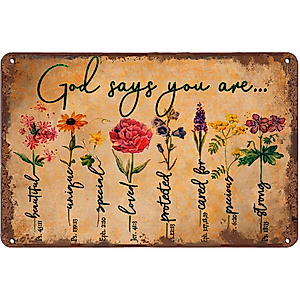 LINQWkk Creative Tin Sig God Says Flowers Funny Novelty Metal Sign Retro Wall Decor for Home Gate Garden Bars Restaurants Cafes Office Store Pubs Club Sign Gift 12 X 8 INCH Plaque Tin Sign