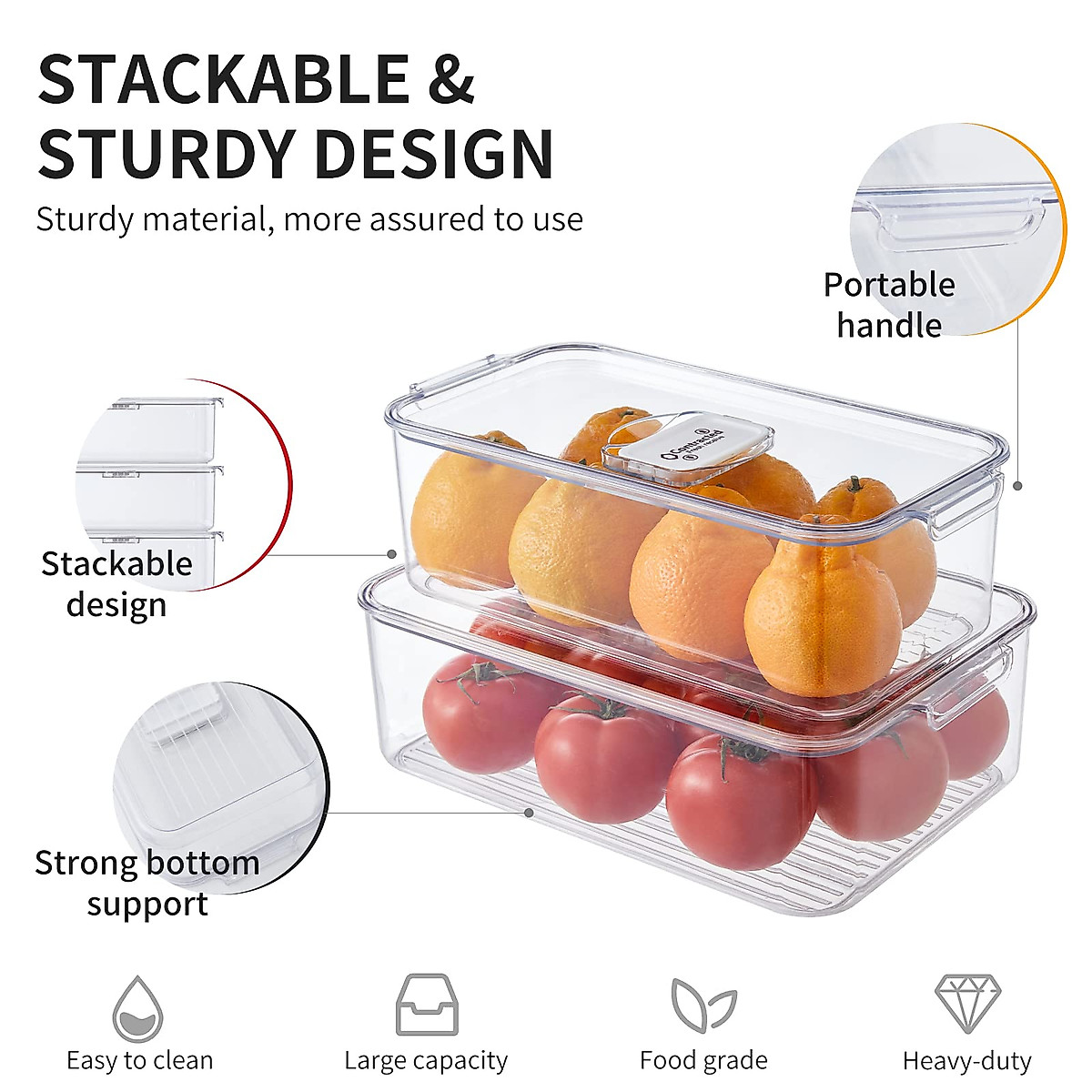 VELMADE Food Storage Containers with Lids 2 PCs, Airtight Food Containers for Kitchen Organization, Pantry Storage for Fridge, Refrigerator & Freezer, Fresh Keeper with Steam Vents, Clear