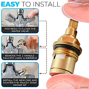 Brass Bathroom Sink Faucet Valve Stem - 2Pcs Hot and Cold Ceramic Disc Stem Quarter Turn 1/2,50mm x 10mm Spline Length 20 Teeth Bathroom Faucet Cartridge Replacement - Bathroom Faucet Stem Replacement