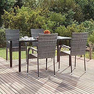 WHOPBXGAD 5 Piece Patio Dining Set Rattan Chair,Gardens Patio Furniture,Oak Patio Furniture Set,Sui for Gardens, lawns, terraces, poolsides, patios,Gray Poly Rattan