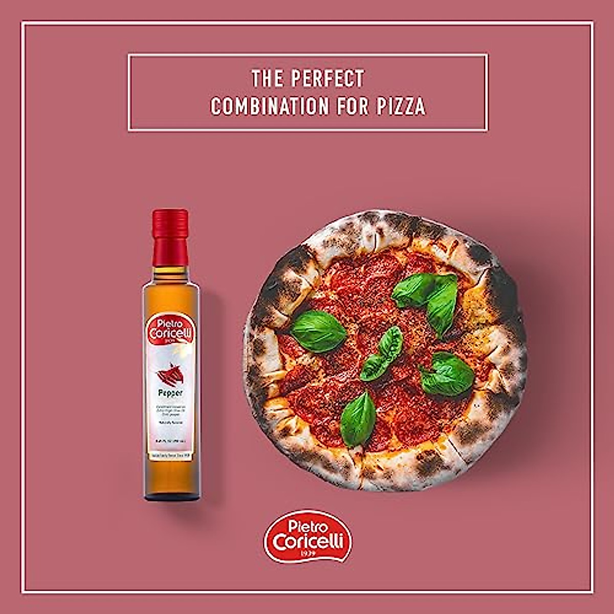 PIETRO CORICELLI: Natural Red Pepper Flavored Extra Virgin Olive Oil (EVOO) | Cold Pressed | Condiment of Mediterranean Cuisine | Add Rich Flavor to your Gourmet Dishes (250ML 8.45 FL OZ)