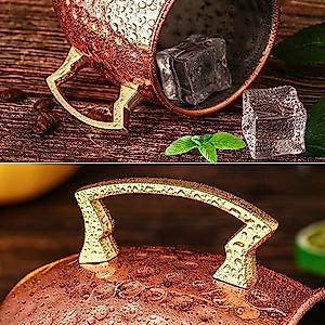 Moscow Mule Mugs Set of 8 | Large Size 19 ounces | Stainless Steel Lining Copper Hammered Cups | | Pure Copper Plating | Gold Brass Handles Gift Pack…