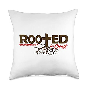 Inspirational Christian Scripture Tees Colossians 2:6-7-Rooted in Christ Throw Pillow, 18x18, Multicolor